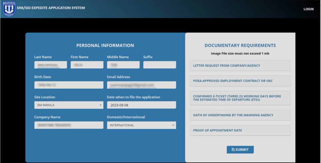 MARINA SID/ SRB (Seaman’s Book) Online Application 2024 | Captain’s ...